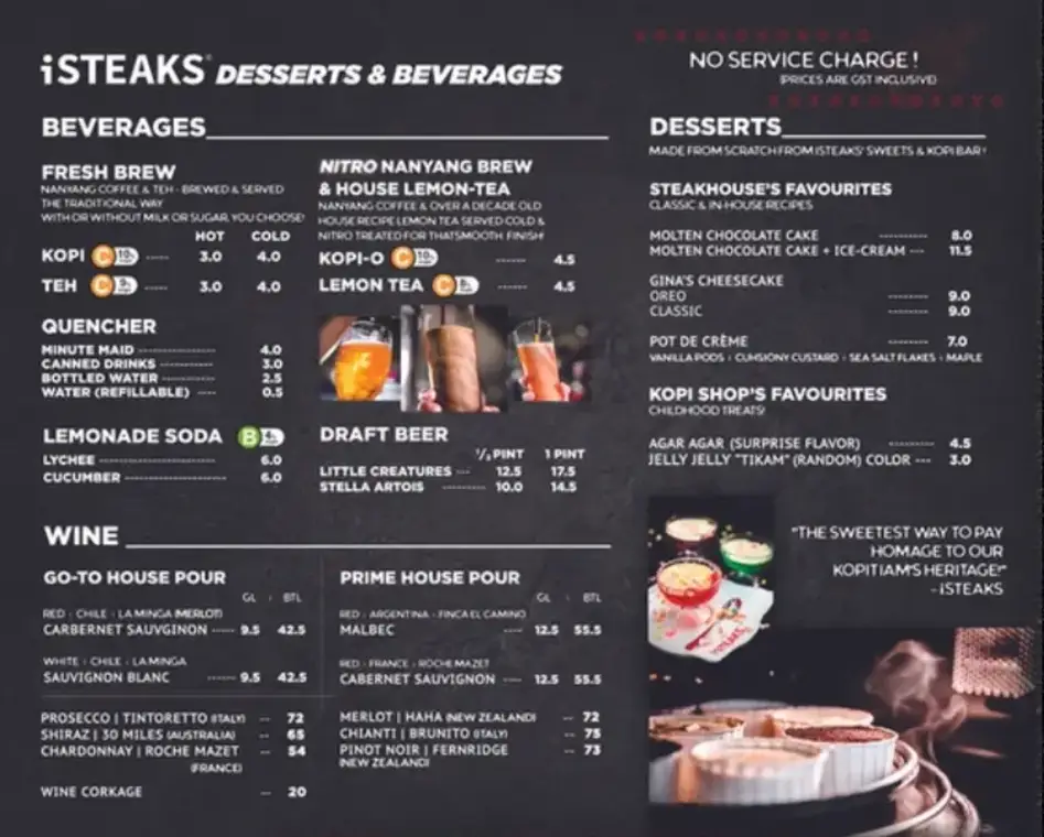 iSTEAKS Menu Singapore Prices 2025
