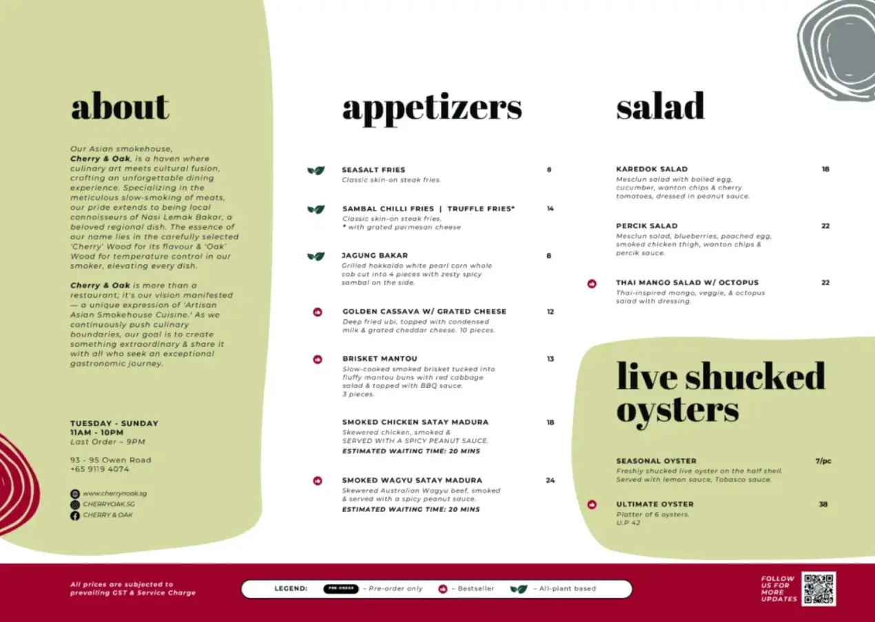 Cherry & Oak Menu Singapore Prices 2025
