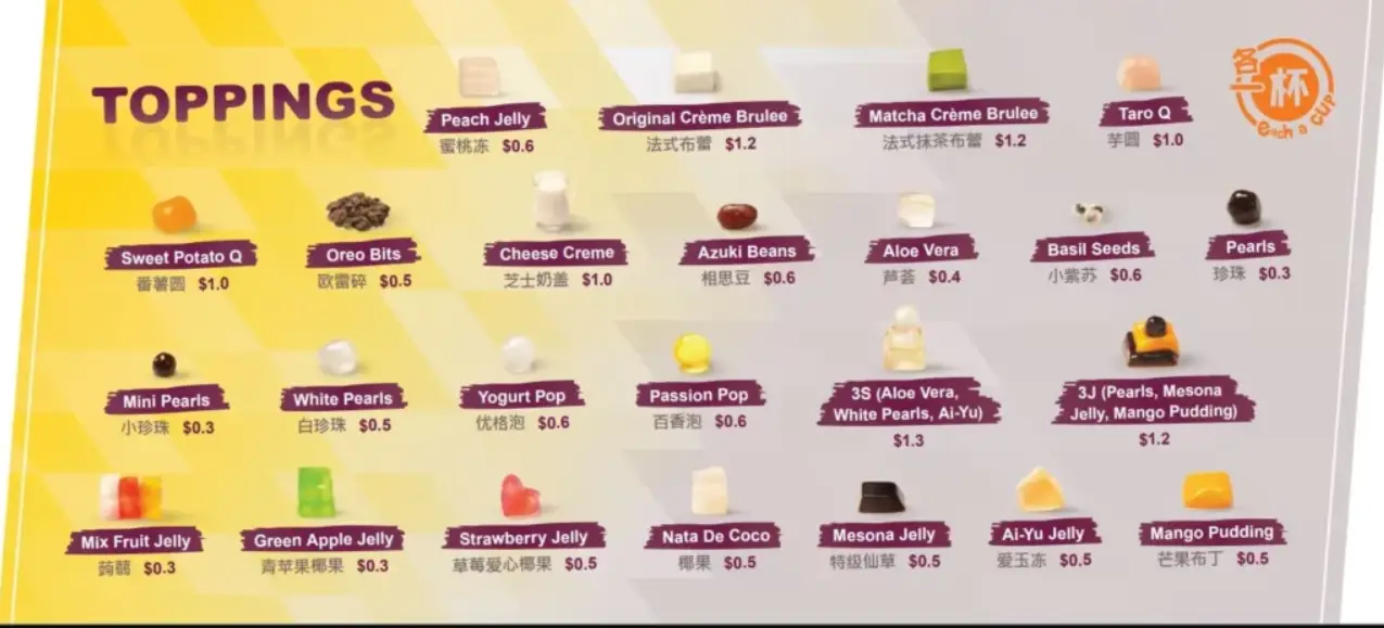 Each a Cup Menu Singapore Prices 2025